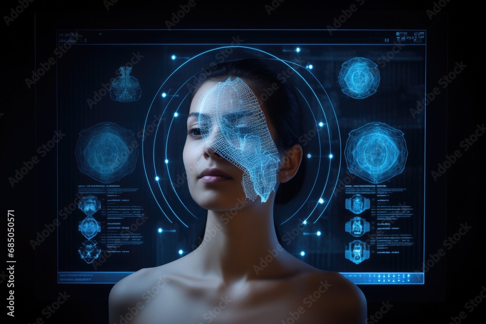 Futuristic artificial intelligence concept. Futuristic cyborg head with ...