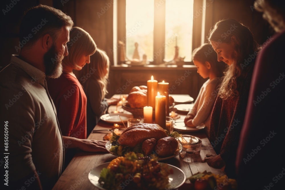 Group of friends sitting at the table and celebrating Thanksgiving day ...