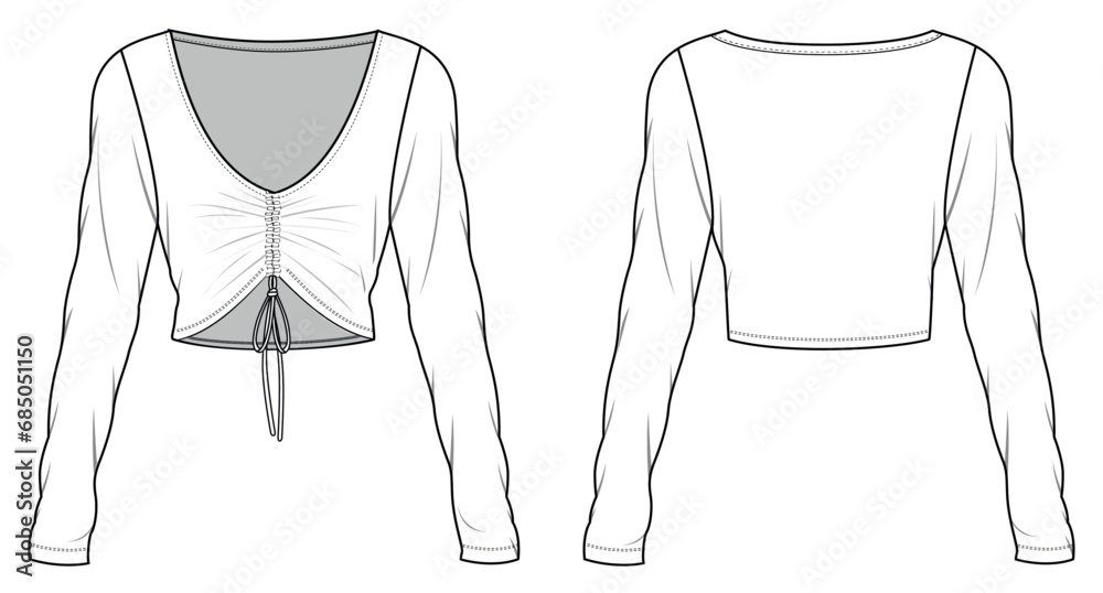Women's fitted crop top , Fashion Flat Sketch Vector Illustration, CAD ...