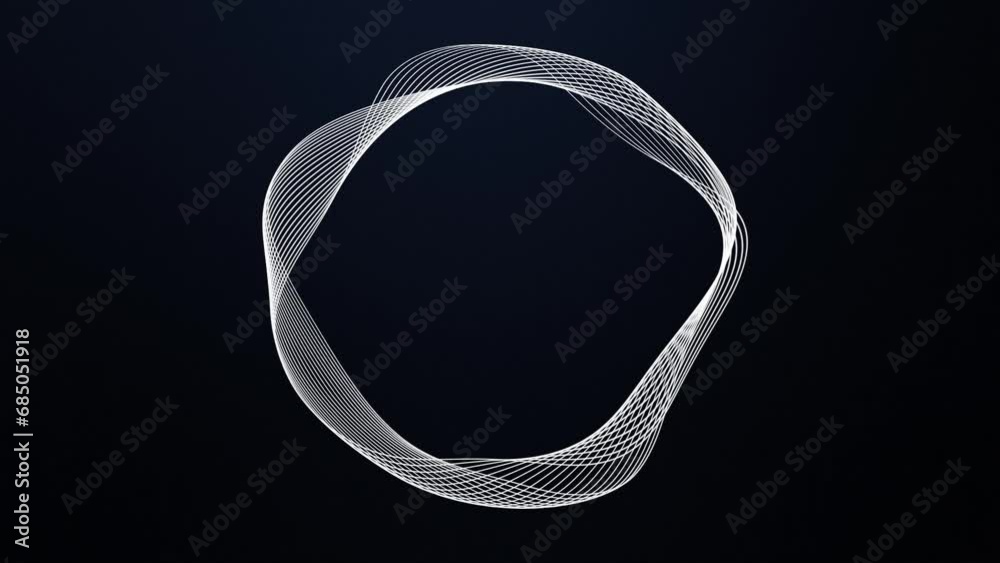 Seamless loop white circular wavy lines animation on navy blue ...