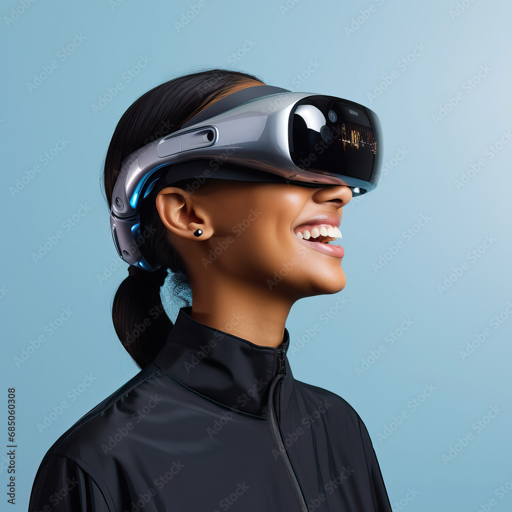 Side profile portrait of a black woman wearing an extended reality, xr ...