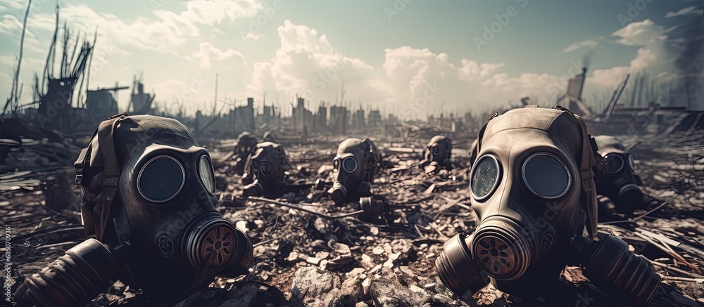 Gas masks and respirator in ruined Pripyat a ghost town after the ...