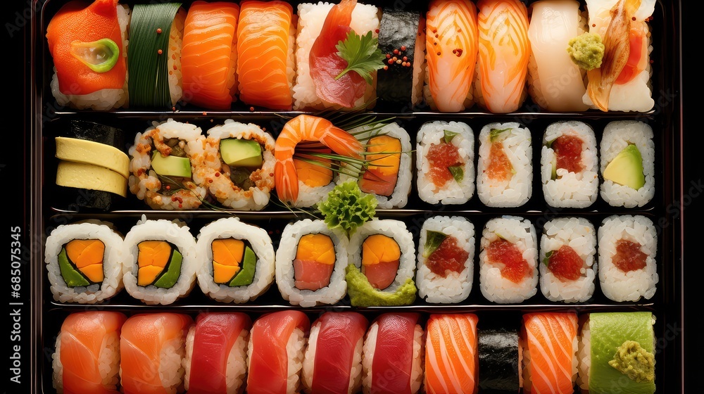 box lunch seafood food bento illustration sushi crab, shrimp oyster ...