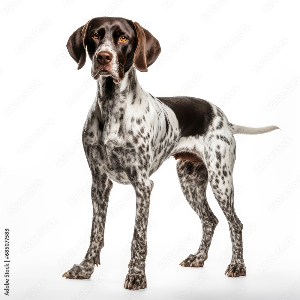 Beautiful full body view hunting dog on white background, isolated ...