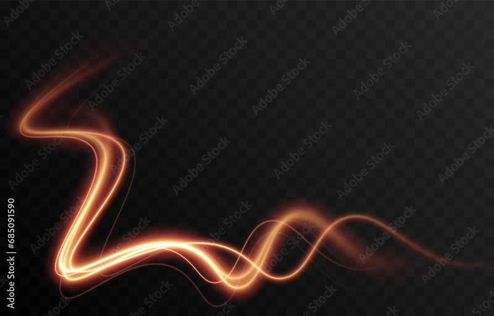 Vector golden glowing lines png. Magic lines of light. Speedy twisted ...