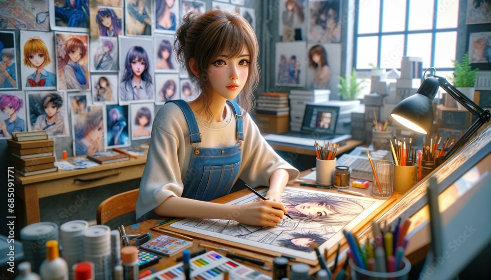 Japanese Game or Anime Character Artist at Work – Creativity and ...
