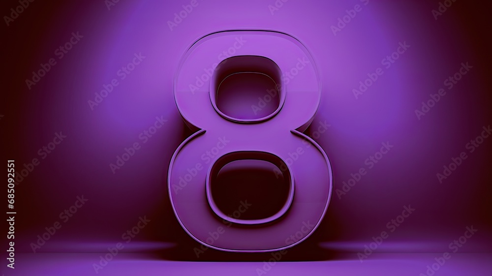 8, ocho, número escrito con el 8 morado lila relieve centrado, 3D sobre ...