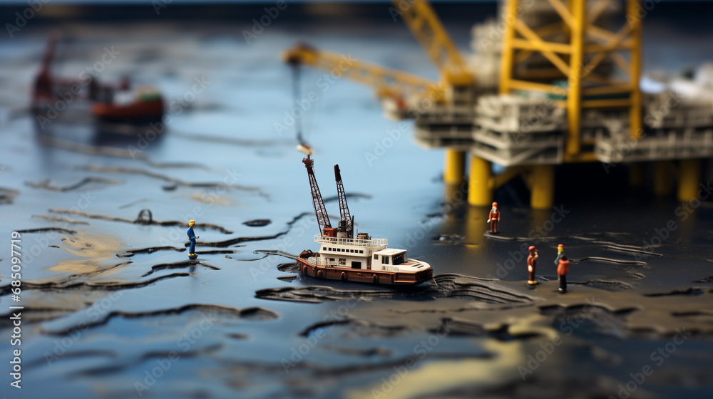 eco sustainable offshore miniature macro oil rig tilt shift lens green ...