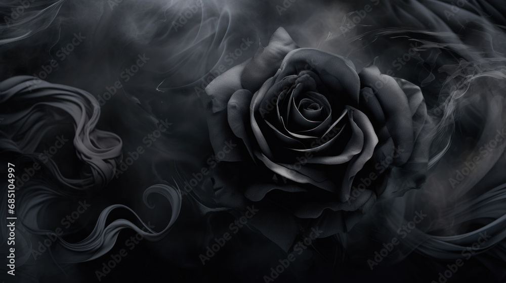Black rose wrapped in black smoke swirl on dark background Stock Photo ...