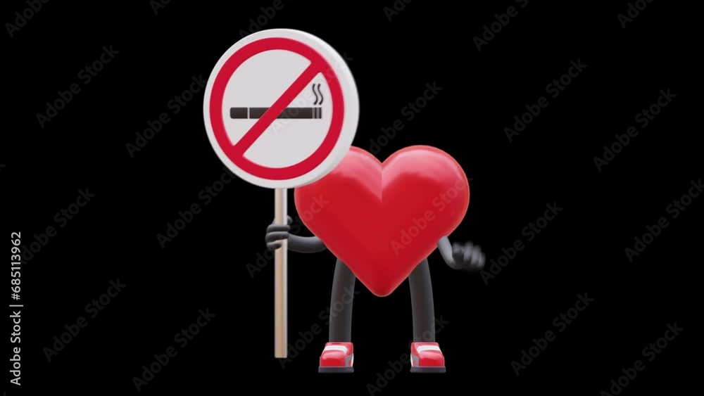 Cartoon retro mascot love character with no smoking sign board. Retro ...