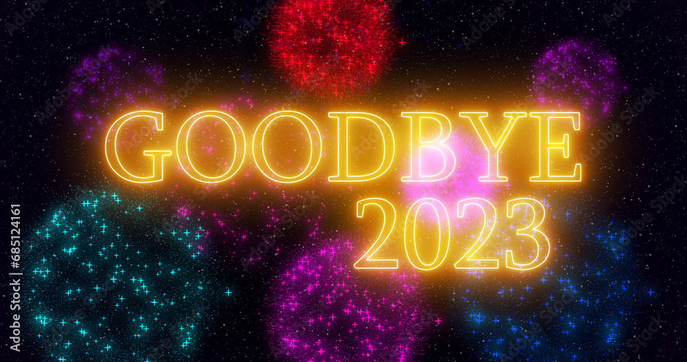 Gold neon color Goodbye 2023 Welcome 2024 text illustration with neon ...