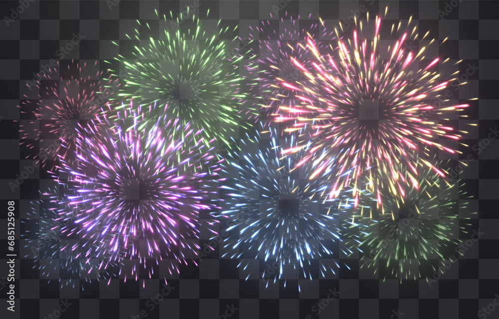 Festive fireworks with brightly shining sparks. New Year's Eve ...