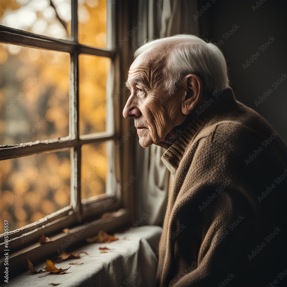 Photo realistic portrait of a sad, decrepit and shabby 95-year-old ...