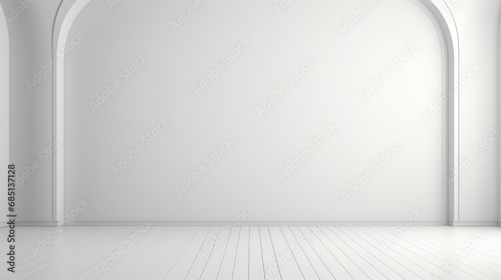 White wall room with rounded edge. White background for product mockup ...