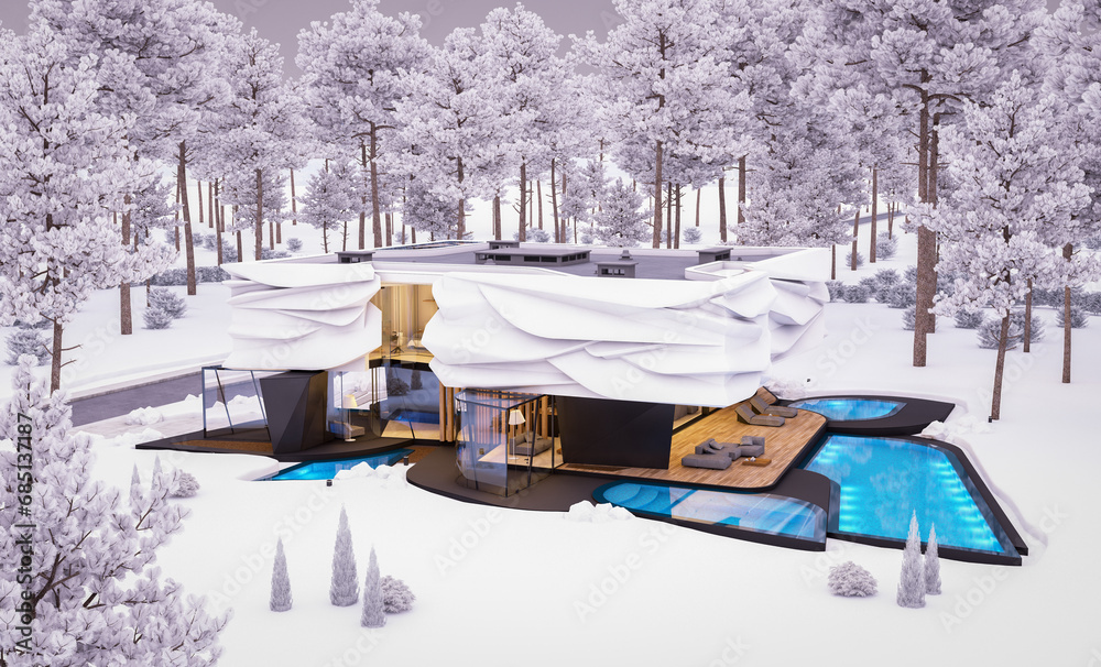 3d rendering of cute cozy modern house with bionic natural curves ...