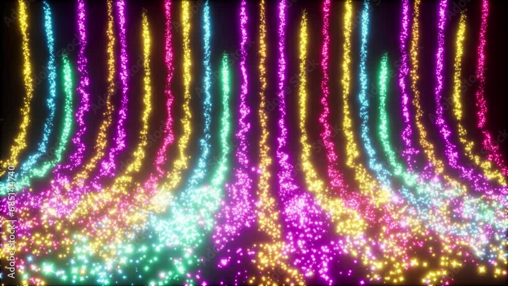 multiple sparkling curved lines animation with many small stars flying ...