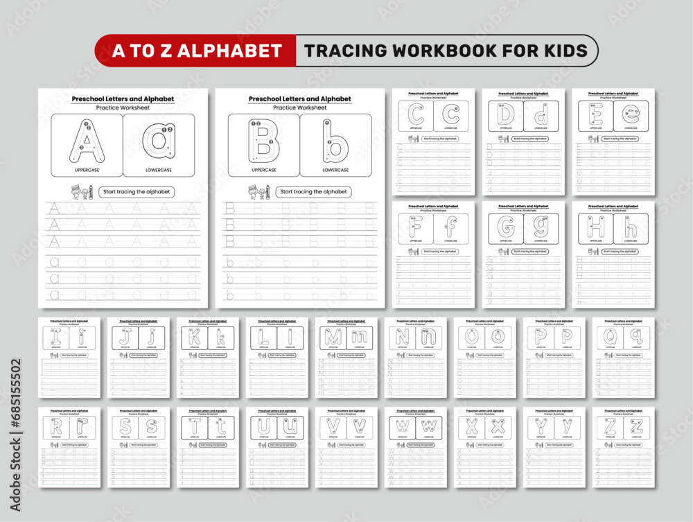 A-Z uppercase lowercase alphabet letter tracing activity worksheet for ...