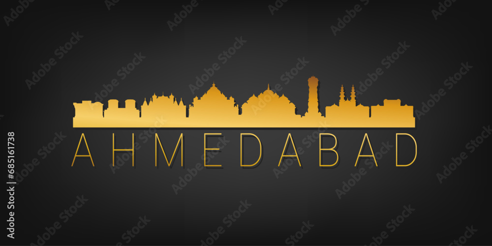 Ahmedabad, Gujarat, India Gold Skyline City Silhouette Vector. Golden ...