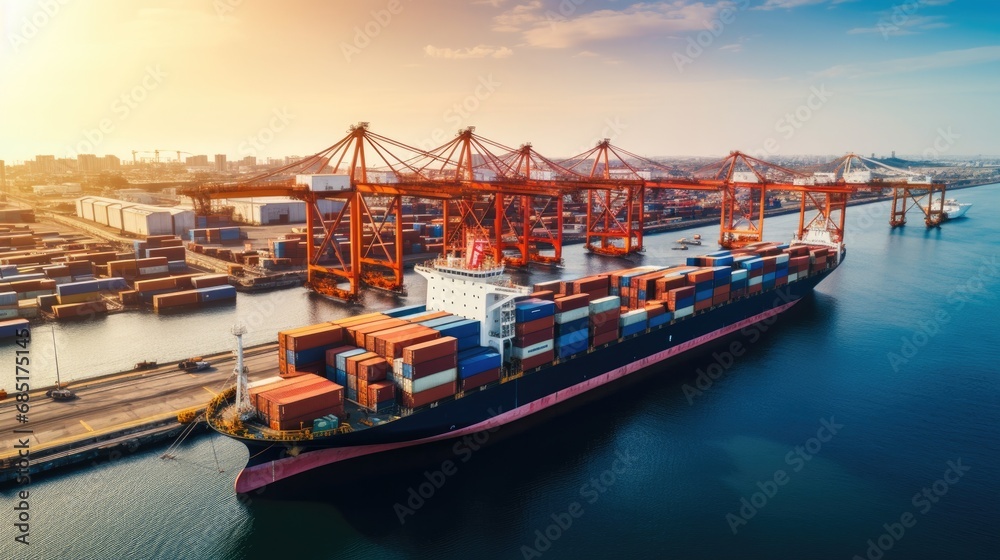 aerial view of Logistics and transportation of Container Cargo ship ...