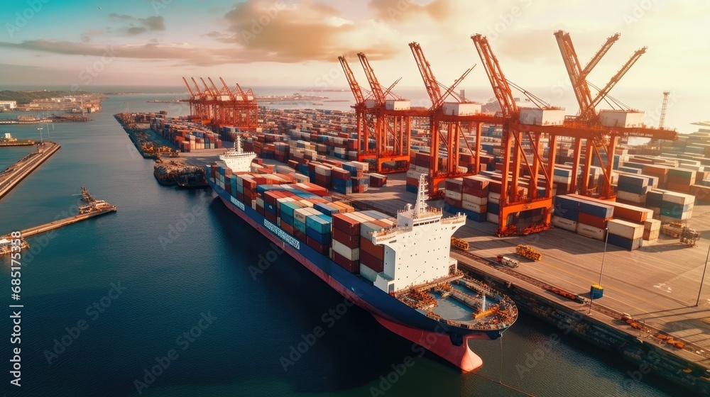 aerial view of Logistics and transportation of Container Cargo ship ...