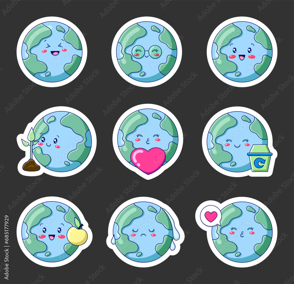 Photo & Art Print Cute kawaii Earth planet cartoon character, palau83