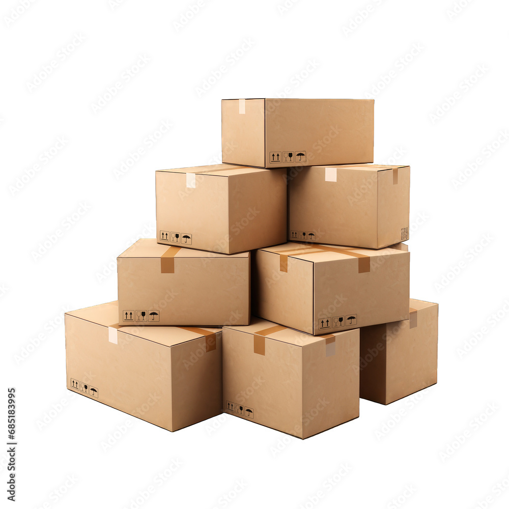 Pile of blank shipping cardboard boxes on a cutout PNG transparent ...