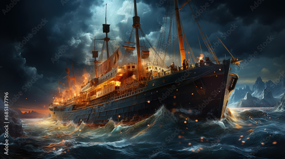 The Titanic Colliding With An Iceberg Depicting The Moment of Impact in ...