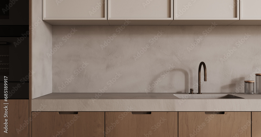 Empty mockup space on a luxury stone kitchen tabletop in a modern ...