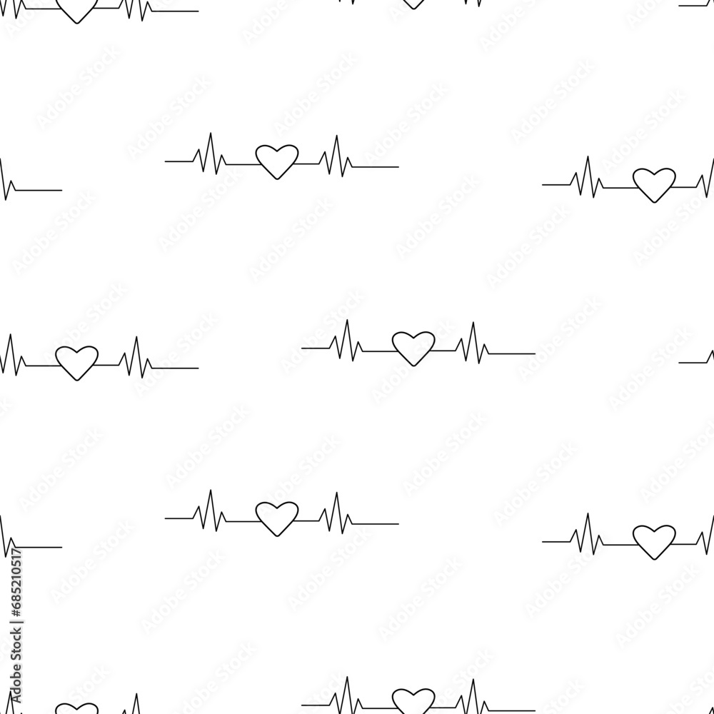 Seamless pattern of a cardiogram with a cartoon heart. Vector ...