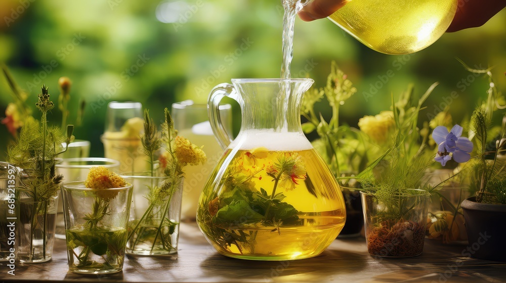 glass plant tea drink botanical illustration design alcohol, glow ...