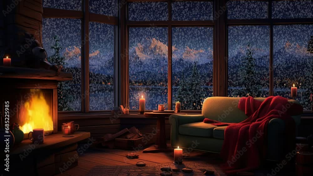 Animated virtual backgrounds, cozy lofi living room with fireplace with ...