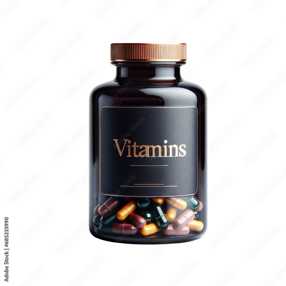 Vitamins bottle isolated on white transparent background, food ...