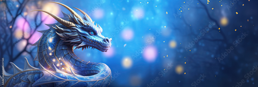 Beautiful magical blue dragon, mythical cosmic creature on a galaxy ...