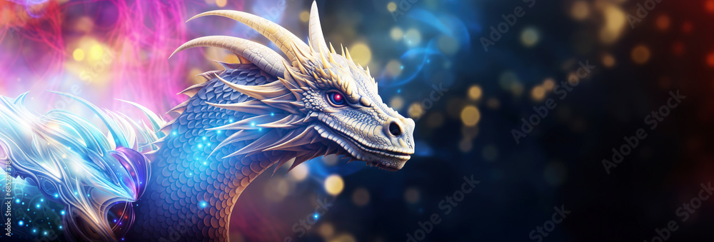Beautiful magical blue dragon, mythical cosmic creature on a galaxy ...