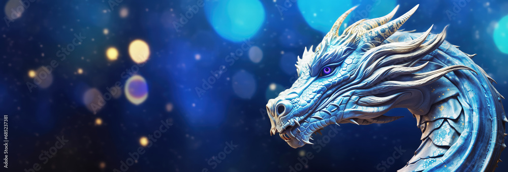 Beautiful magical blue dragon, mythical cosmic creature on a galaxy ...