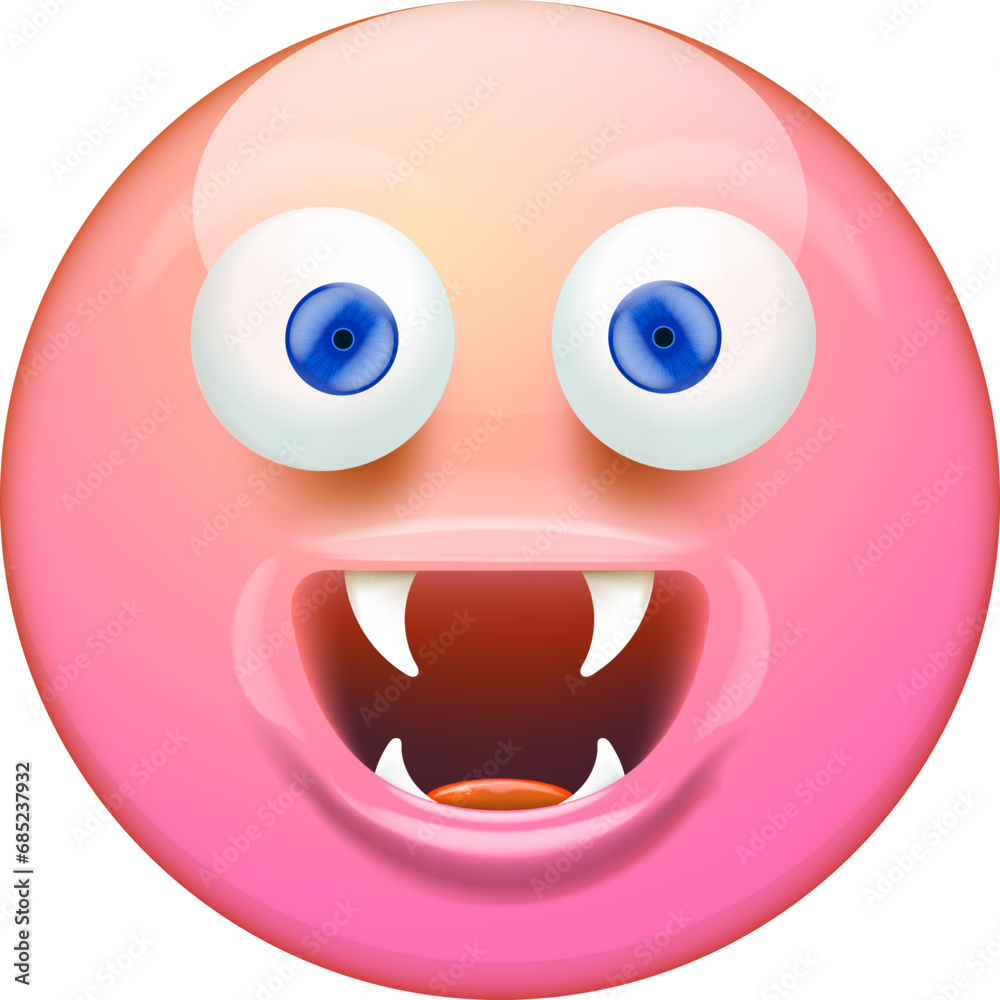 Green Smiling Face with monster mouth and eyes isolated on white ...