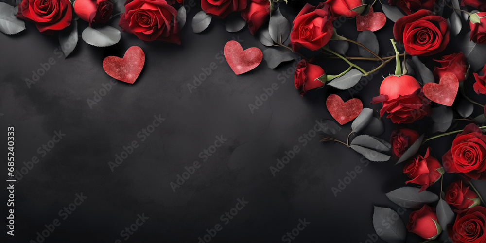 Valentine's border design with red roses, hearts and romantic motifs ...