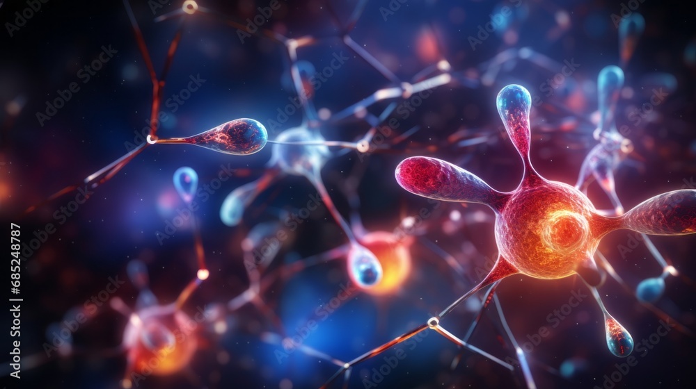 Colorful realistic model of molecule. Scientific image of cell ...