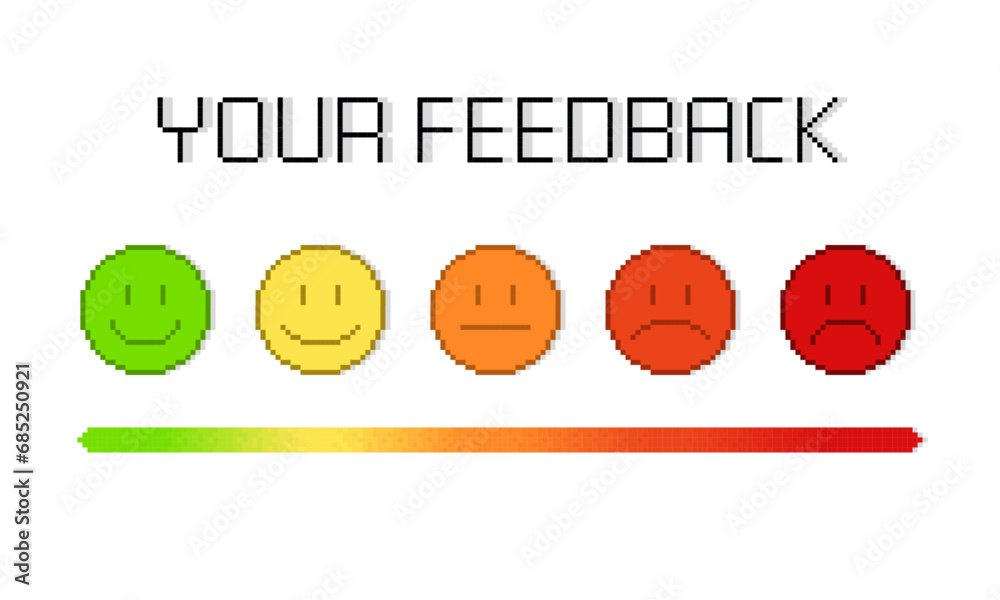 Feedback illustration with pixel flat colored emojis. Vector set of ...