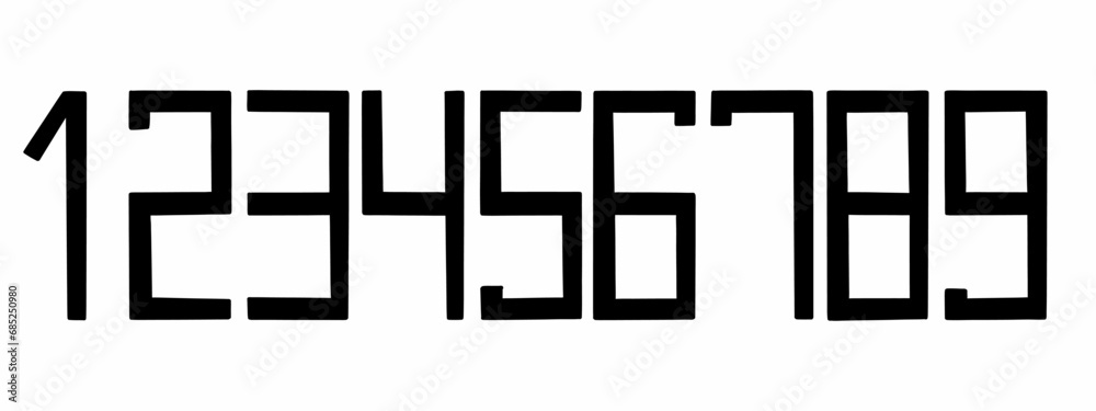 Black digits numbers font from 0 to 9 font collection. Vector ...