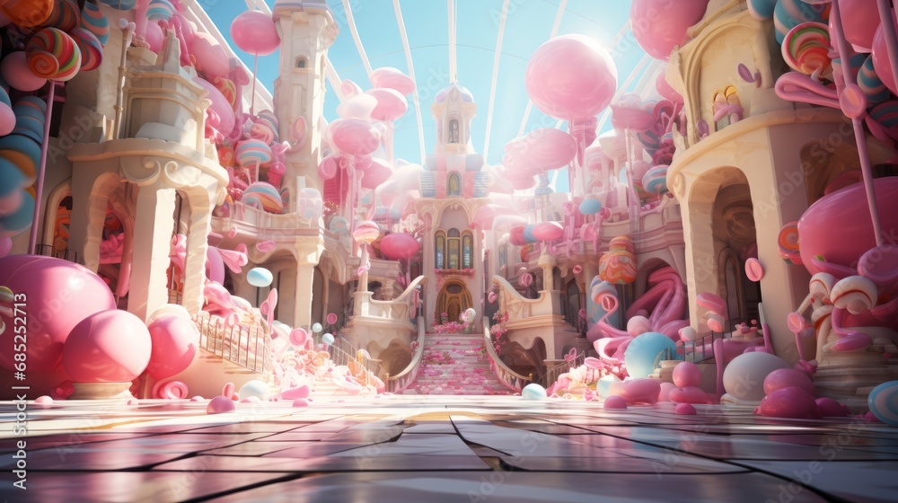 Wonderful fantasy pink castle for fairytale princess. Elegant towers ...