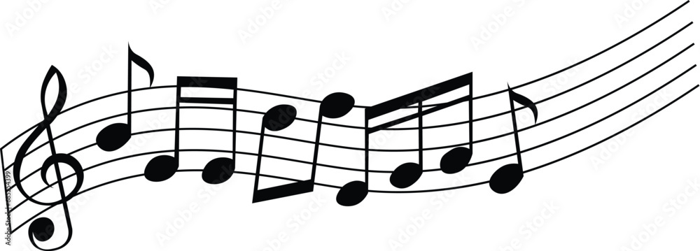 Cartoon Black and White Isolated Illustration Vector Of Music Notes on ...