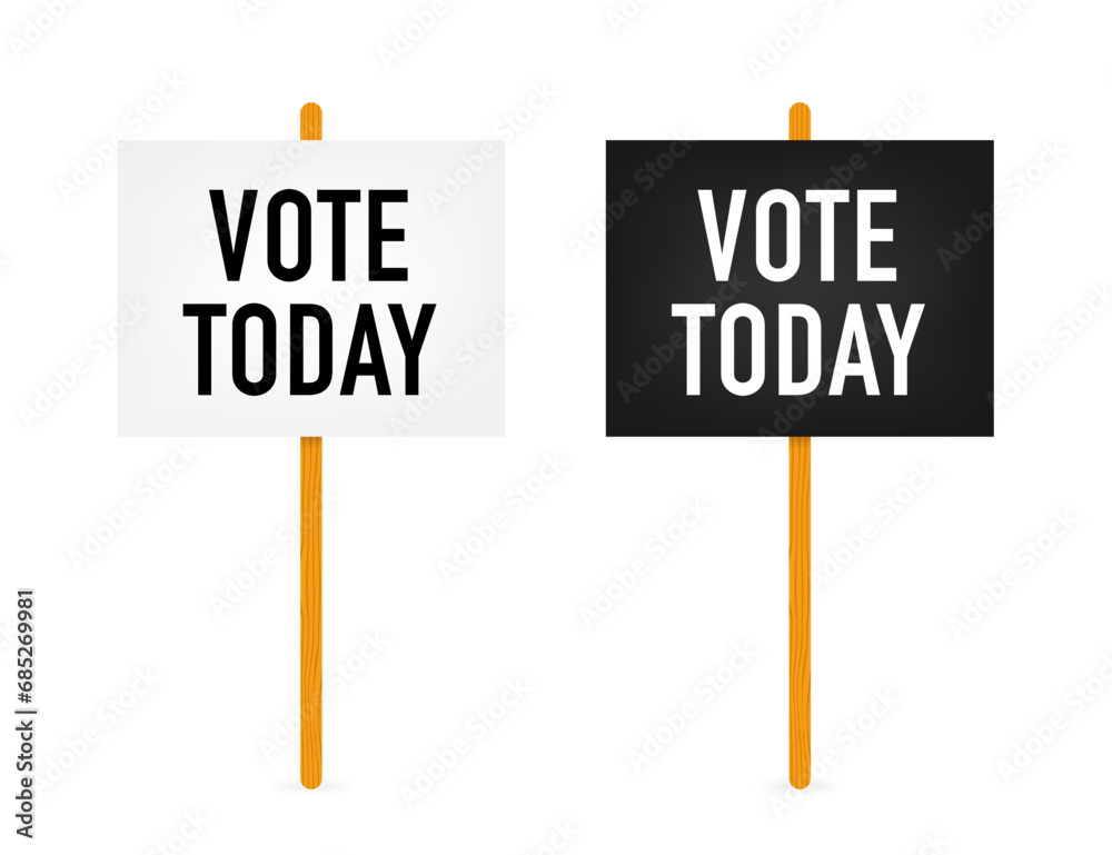 Blank black and white protest sign with wooden holder. Realistic vector ...