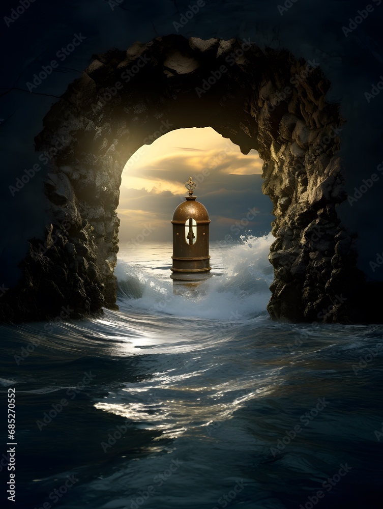 Seaside Cipher Gazing Through a Rocky Cave Keyhole to the Ocean Stock ...