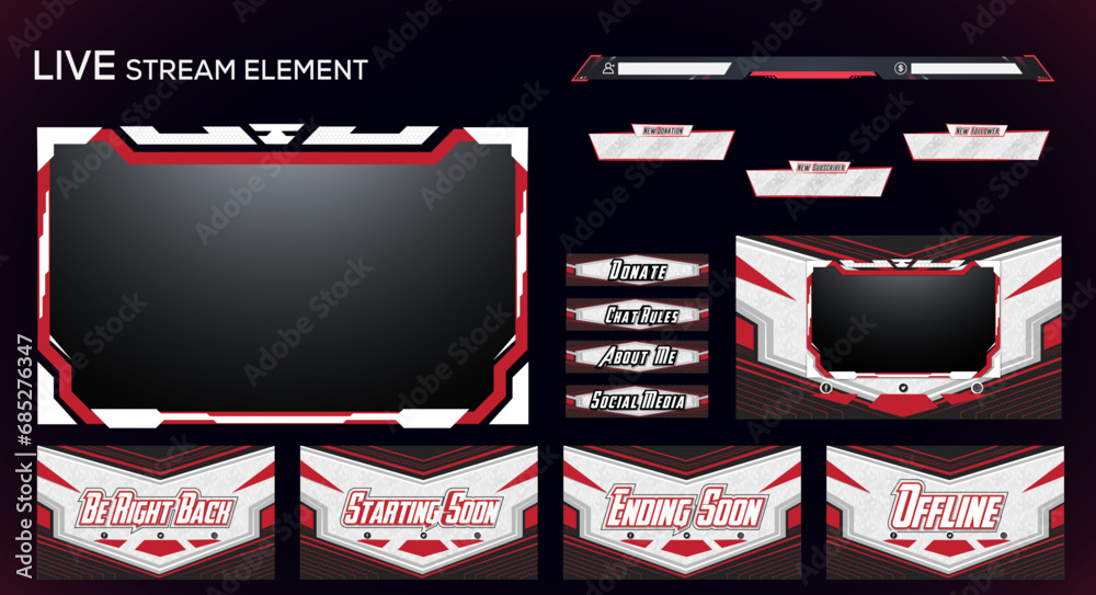 Gaming live streaming Red gradient neon set of overlay, facecam, panel ...