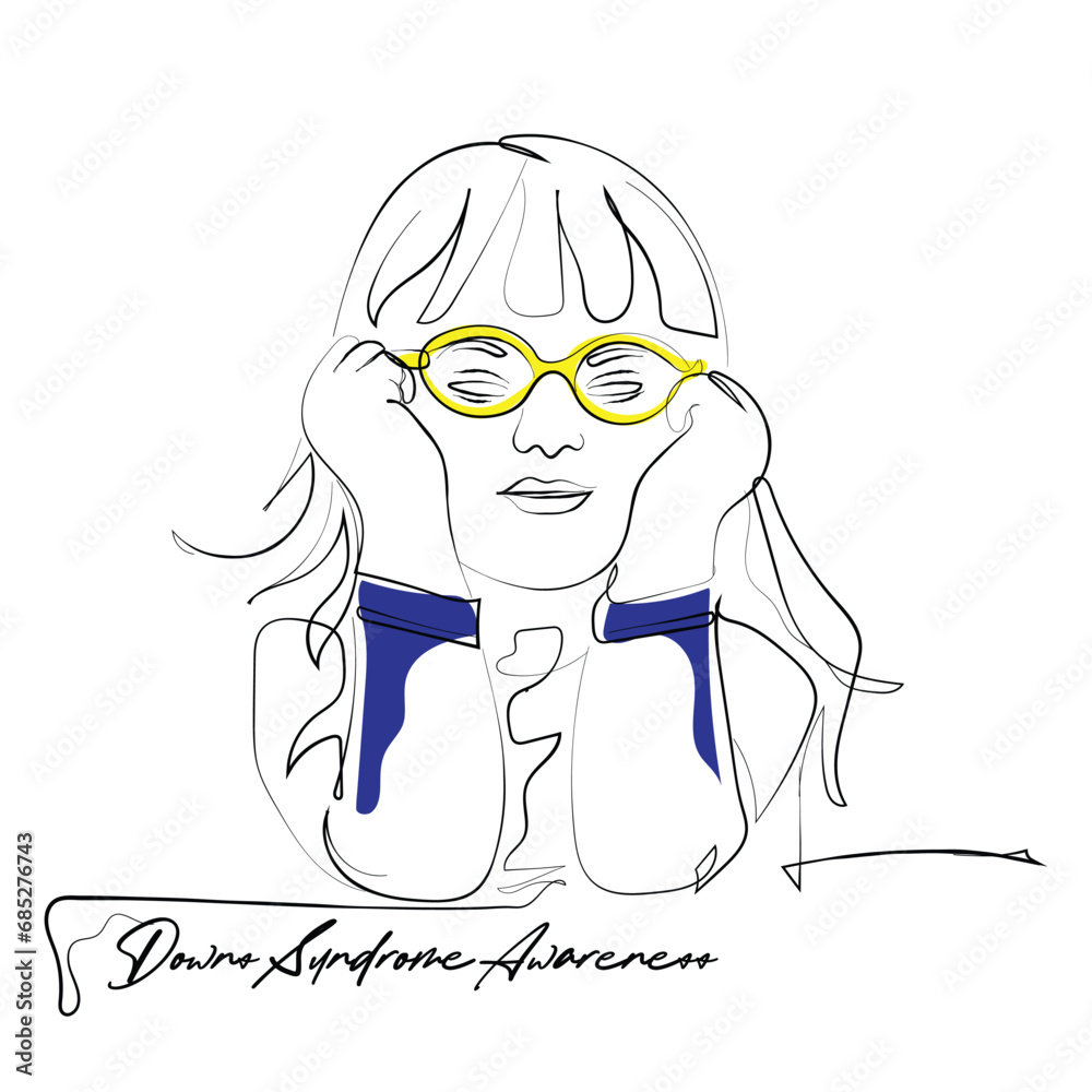 kids with down syndrome. Hand drawn line art vector of a cute little ...
