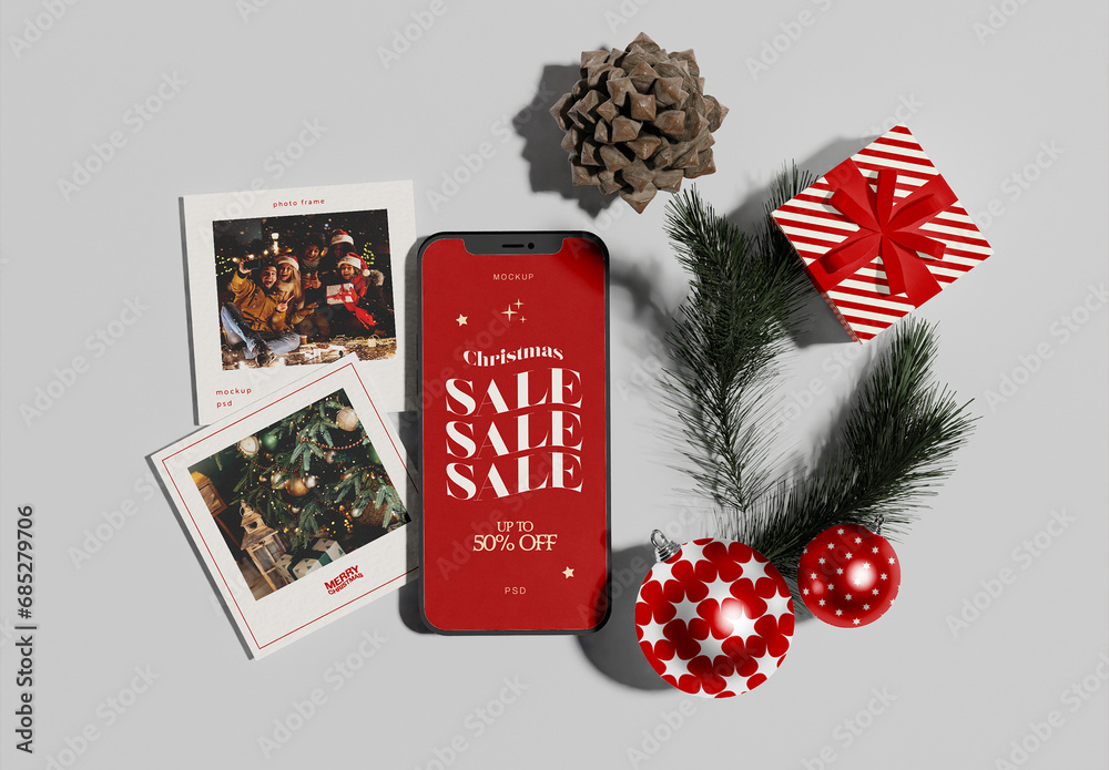 Christmas Scene with Holiday Elements Mockup Stock Template | Adobe Stock