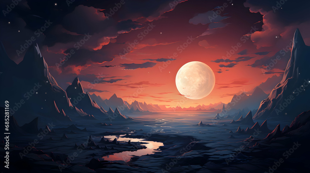 Mars in sky at night background asset game 2D futuristic,generated Ai ...