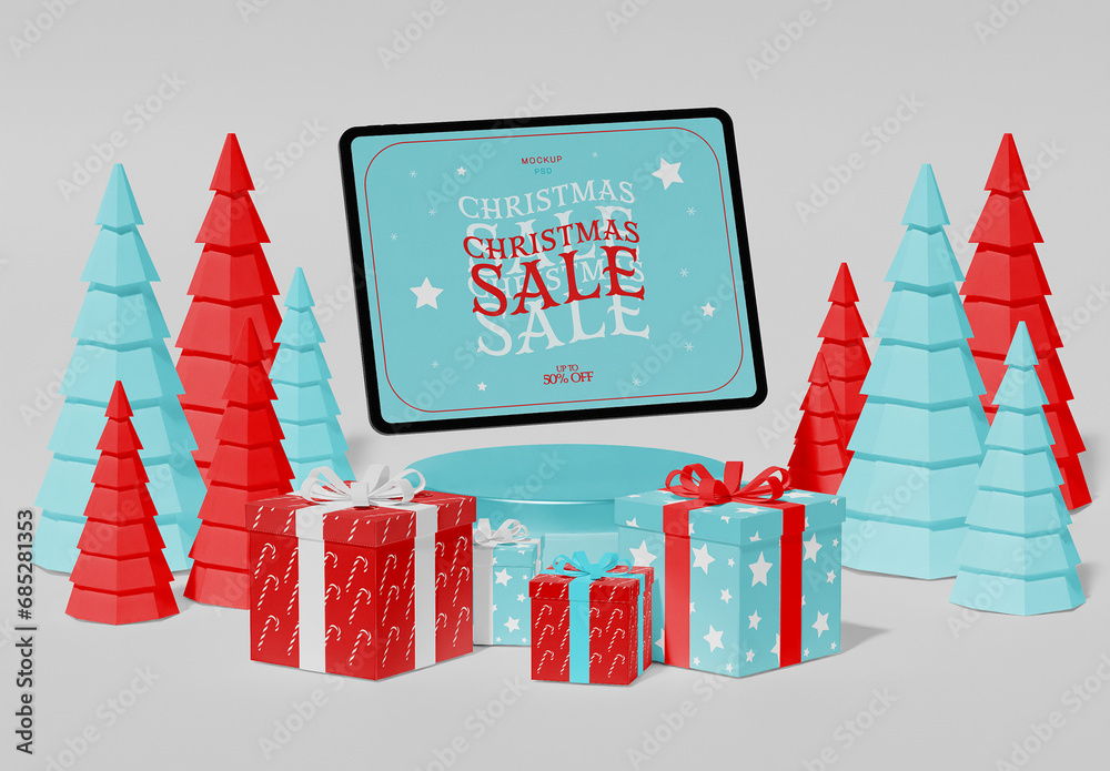 Christmas Ornaments with Tablet Mockup Stock Template | Adobe Stock
