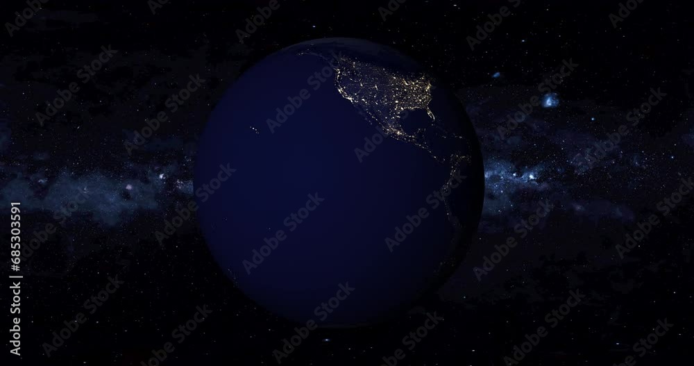 Earth 4k seamless animation of a spinning night view on a milky way ...